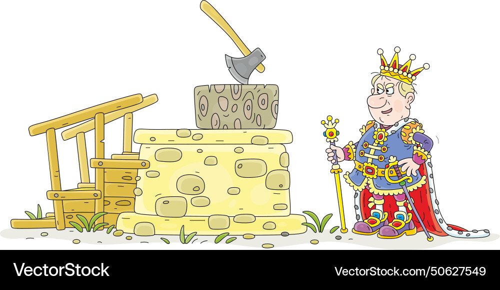 Angry king and an execution block Royalty Free Vector Image