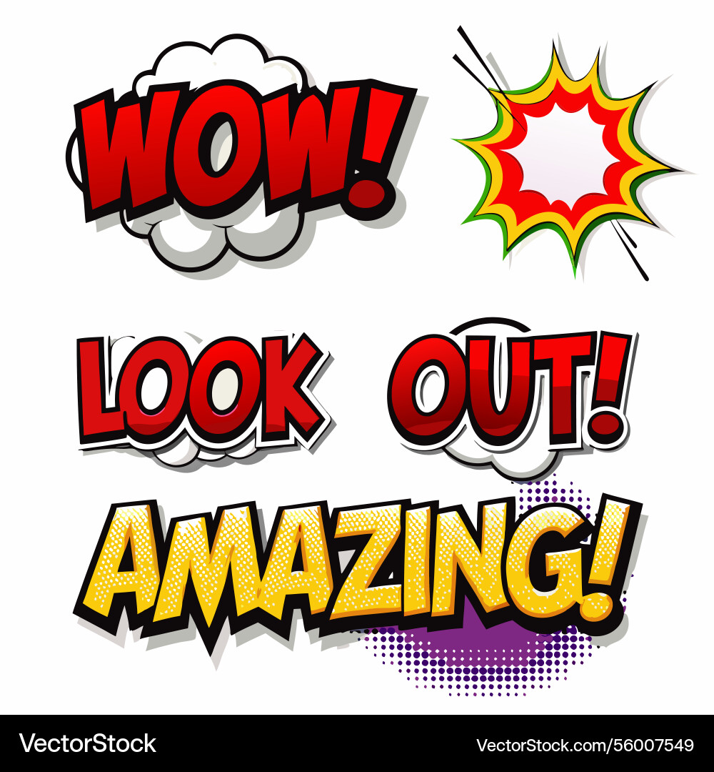 Collection of comic book style words and Vector Image