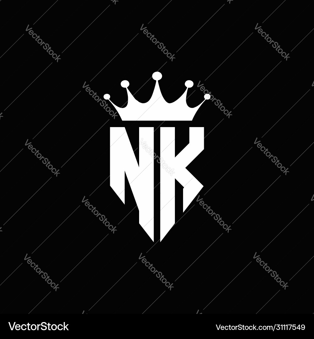 Monogram Logo with Crown - NK Emblem Royalty Free Vector