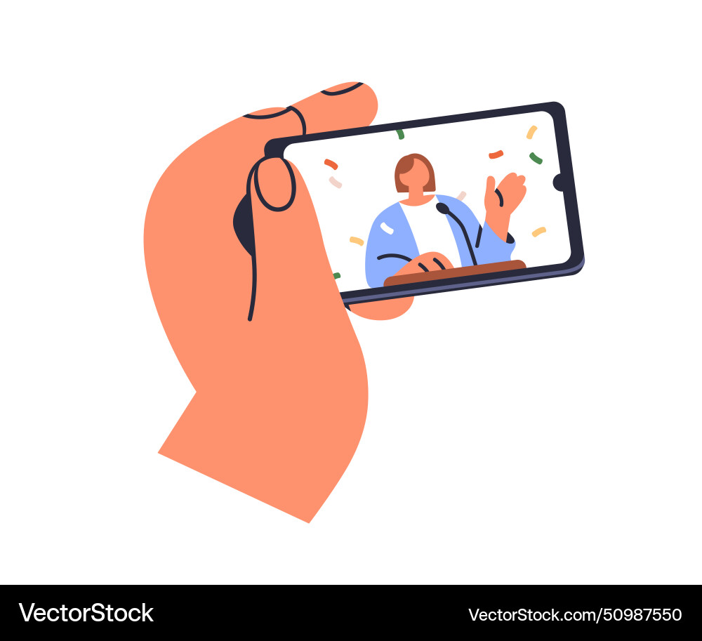 Holding smartphone watching and playing online Vector Image