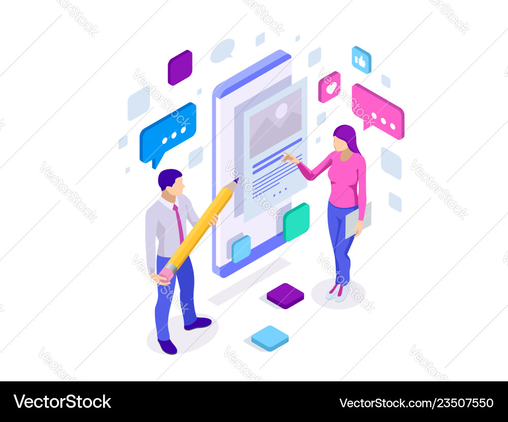 Isometric freelancing creative blogging Royalty Free Vector