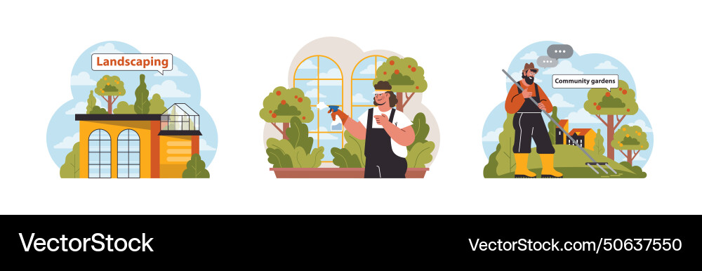 Landscaping set flat Royalty Free Vector Image