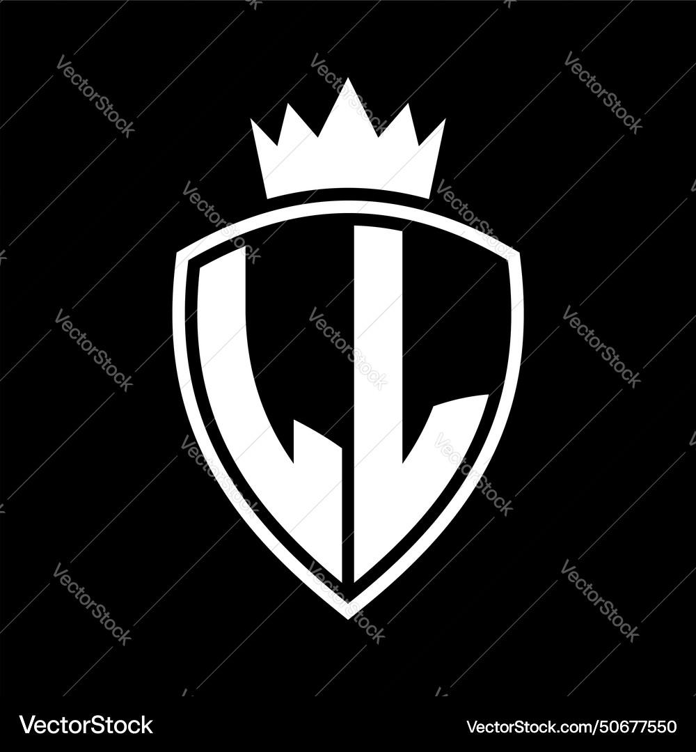 Ll letter monogram shield and crown outline shape Vector Image