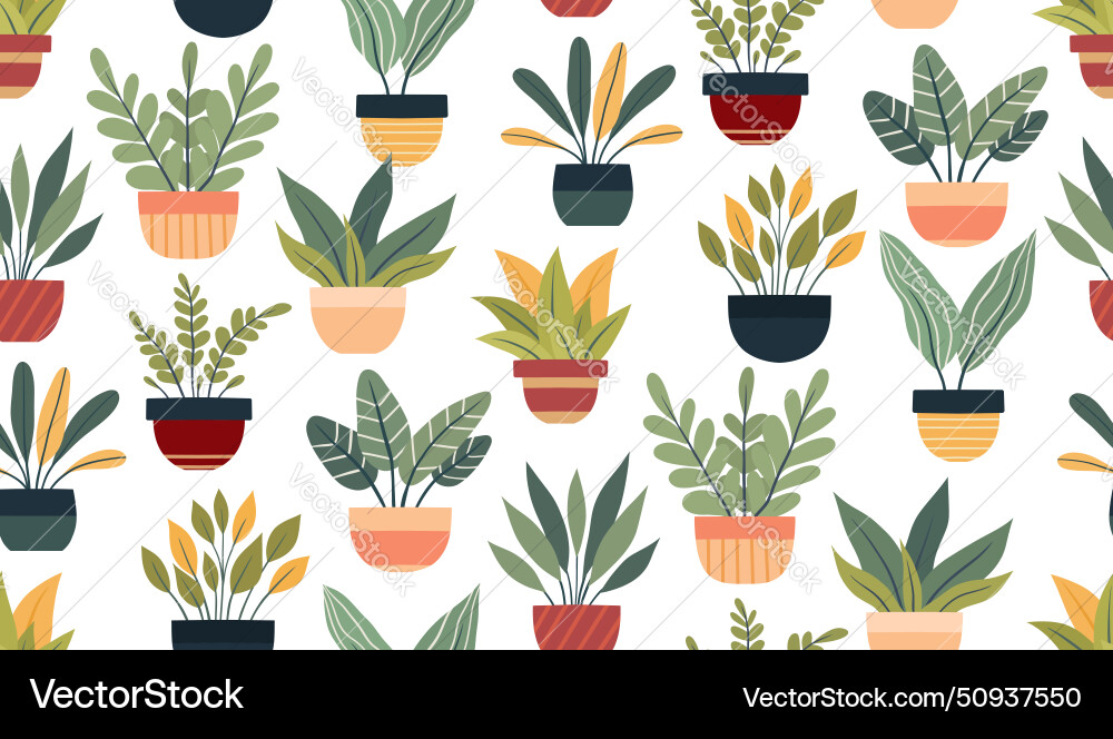 Pattern with house plants in various pots Vector Image