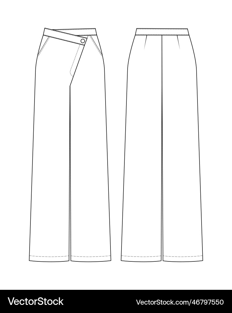 Wide Leg Trousers Technical Drawing Royalty Free Vector