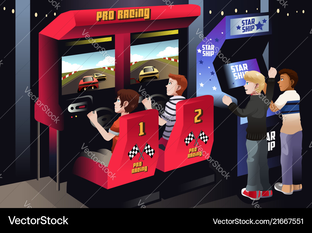 Boys Racing in Arcade Game Royalty Free Vector Image