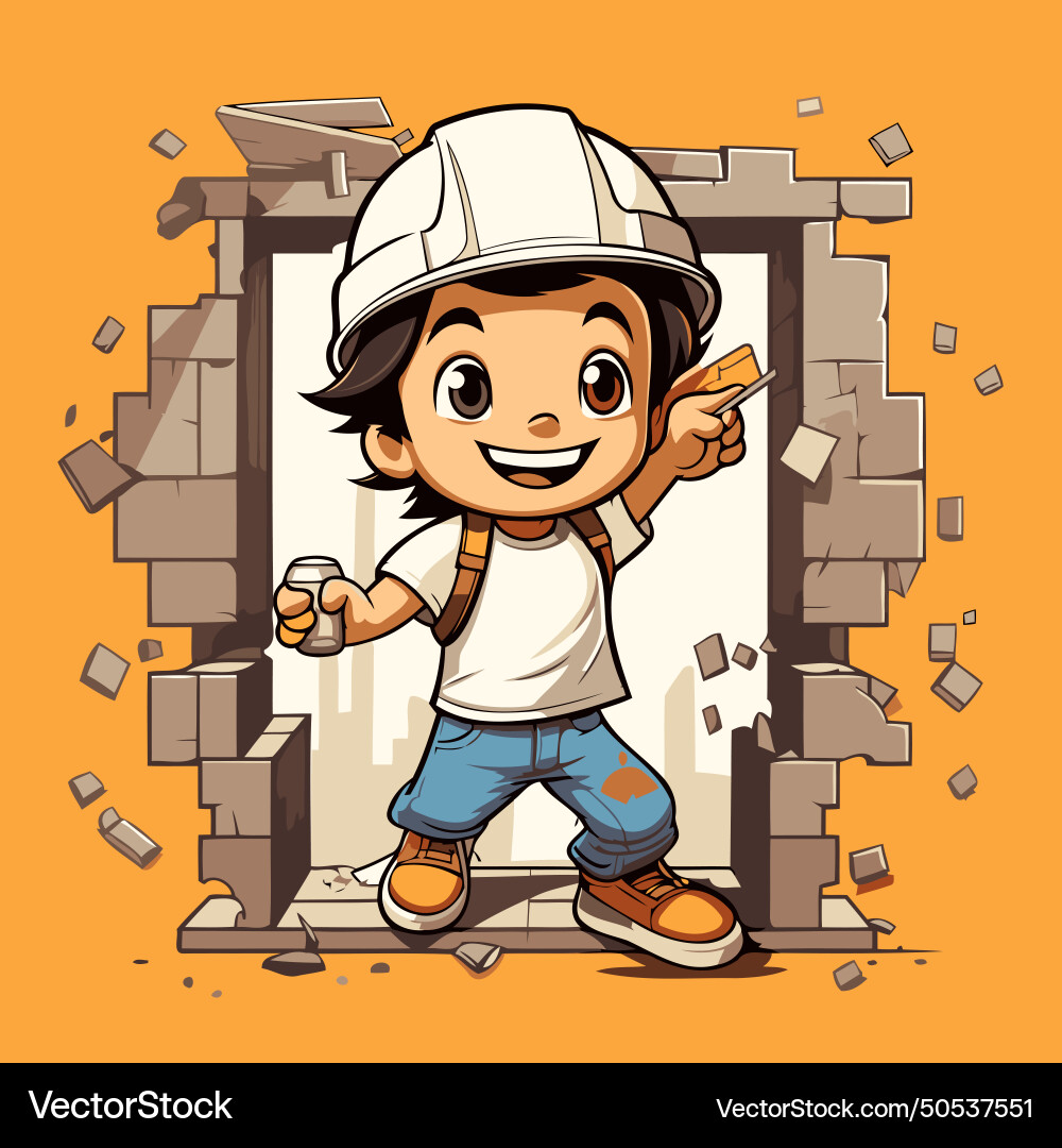 Cartoon boy in a construction site Royalty Free Vector Image