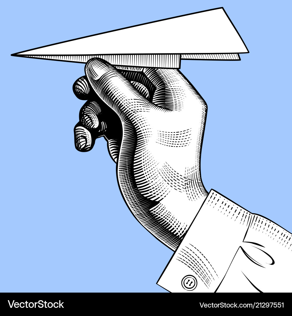 Hand with a paper plane Royalty Free Vector Image