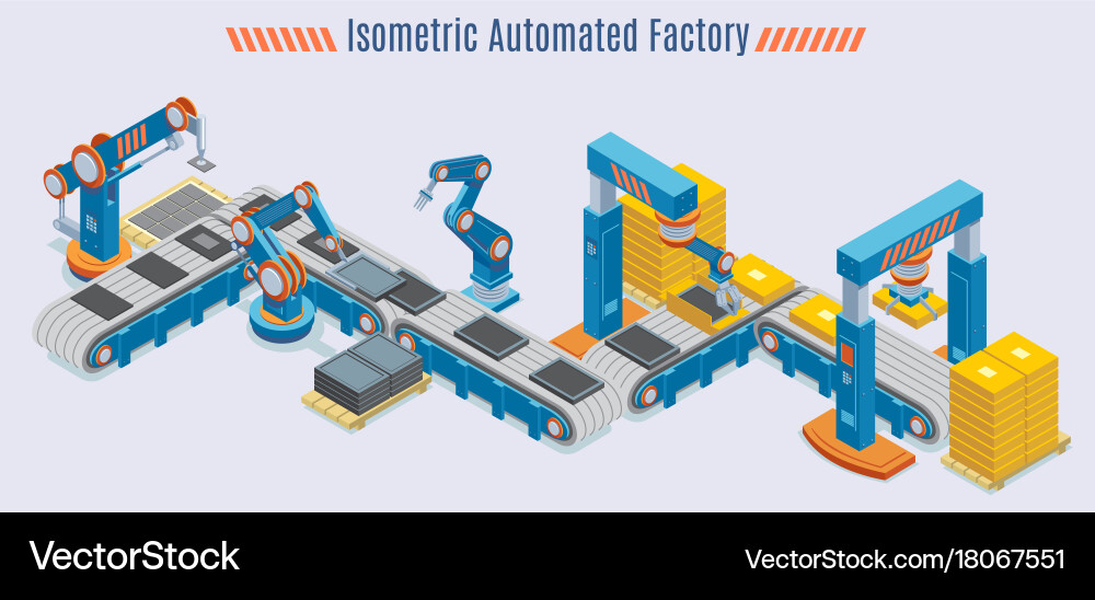 Isometric automated production line concept Vector Image