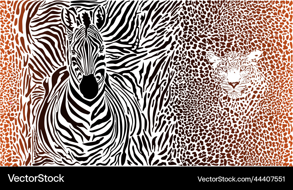 Motif background zebras and leopard Royalty Free Vector