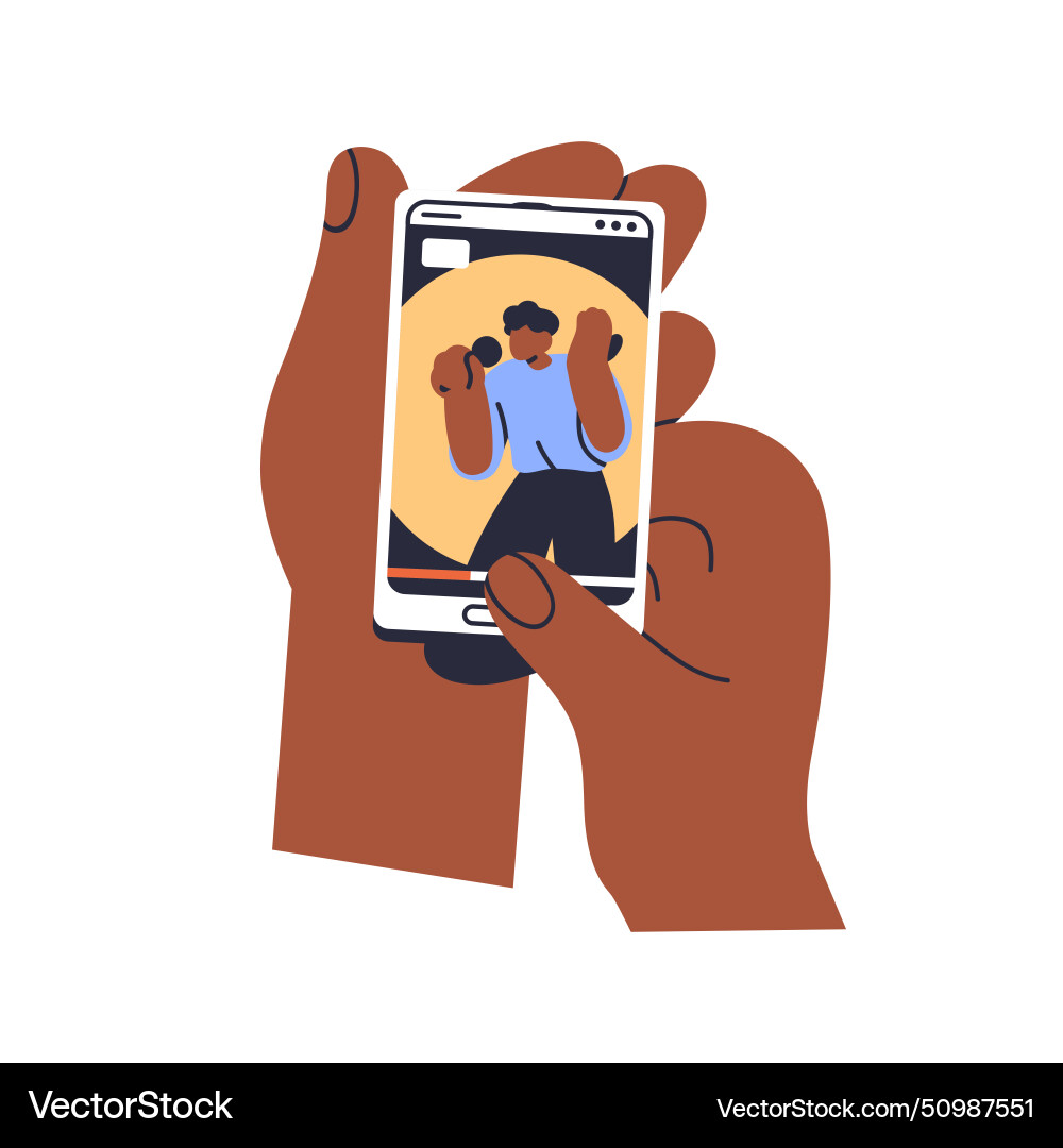 Watching online video on mobile phone screen hand Vector Image