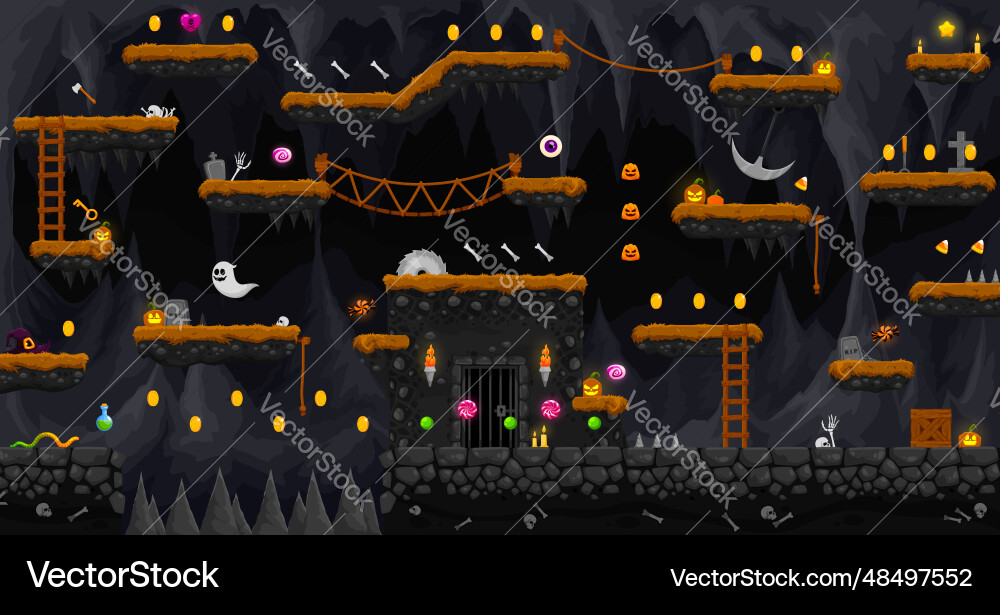 Arcade halloween underground cave landscape game Vector Image