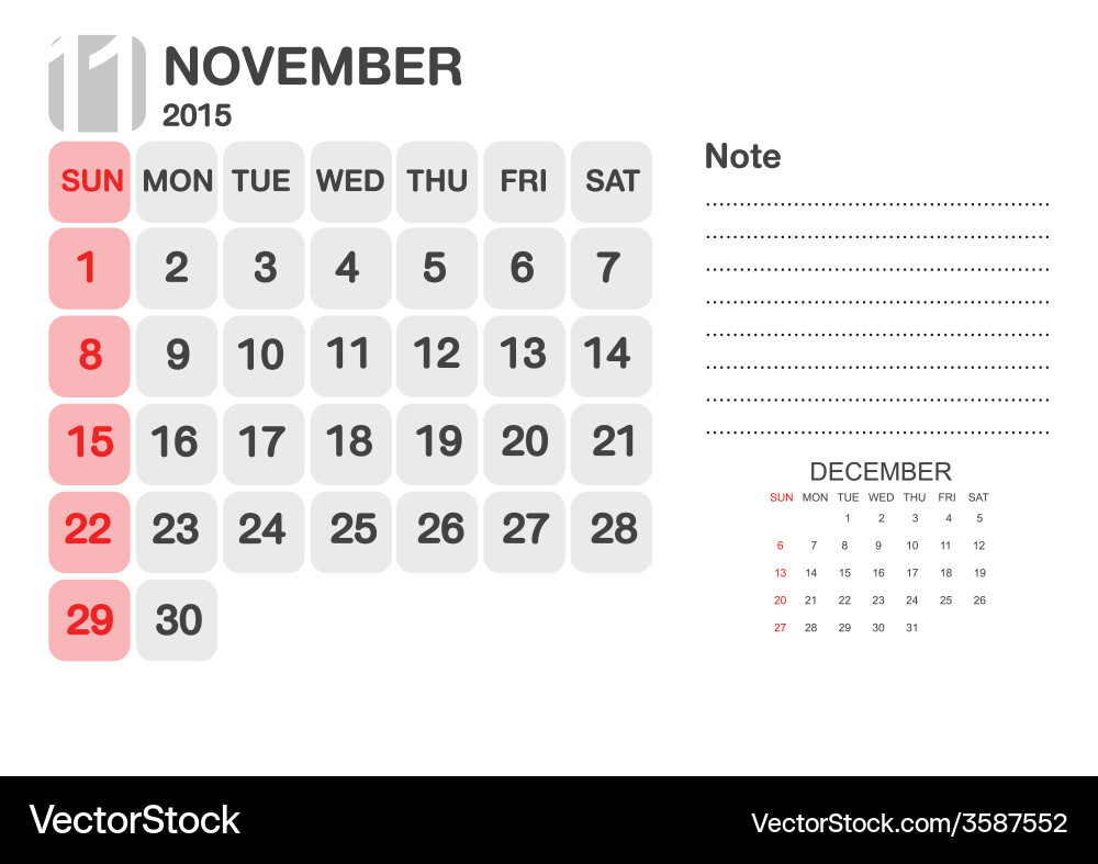 Calendar november 2015 Royalty Free Vector Image