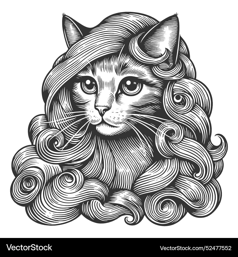 Cat with long curly hair fur Royalty Free Vector Image