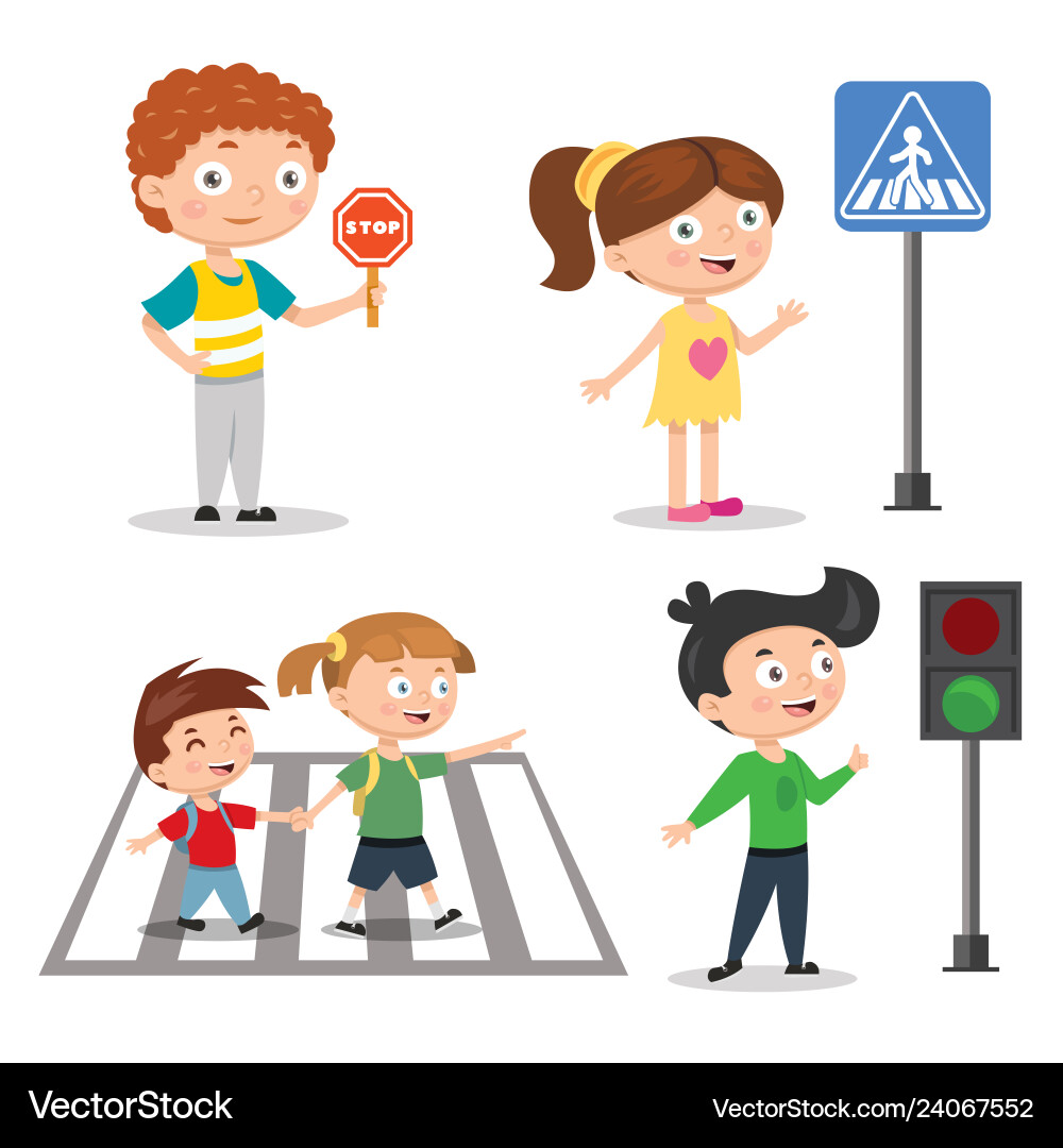 Children Learning Road Safety Royalty Free Vector Image