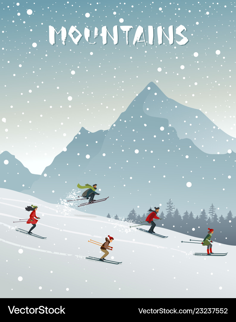 Mountains and skiing Royalty Free Vector Image