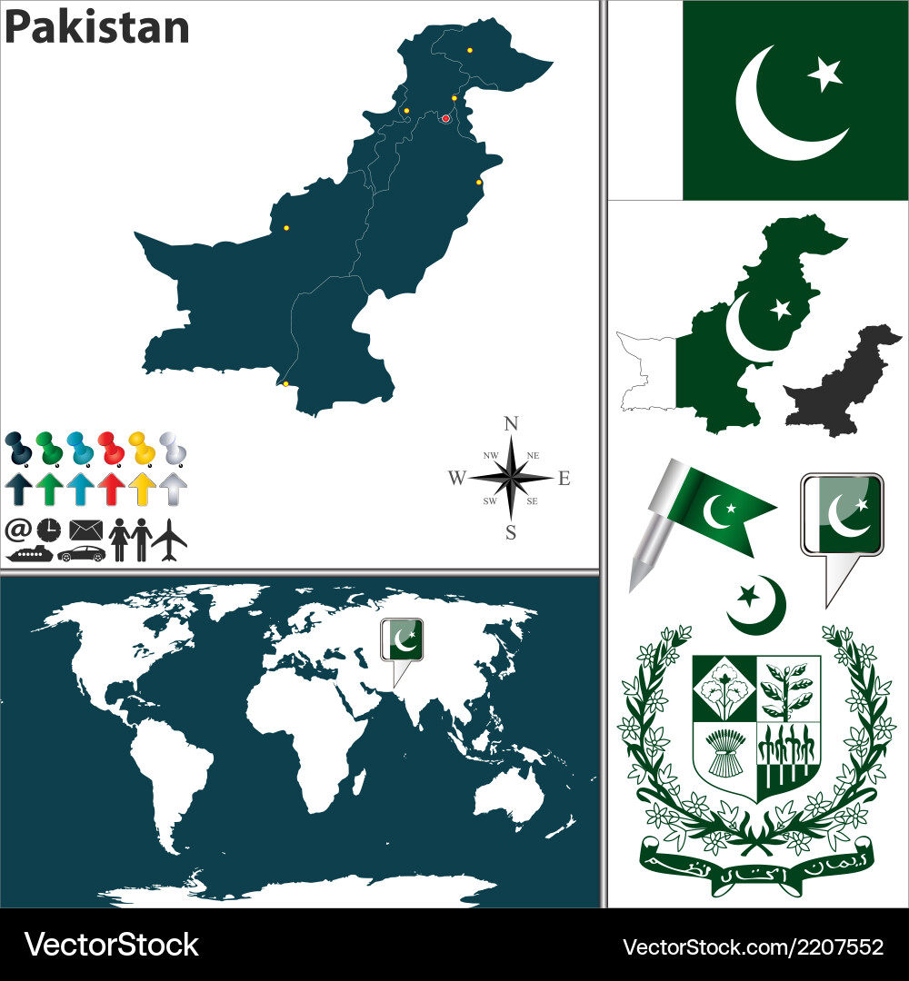 Pakistan map world Royalty Free Vector Image - VectorStock