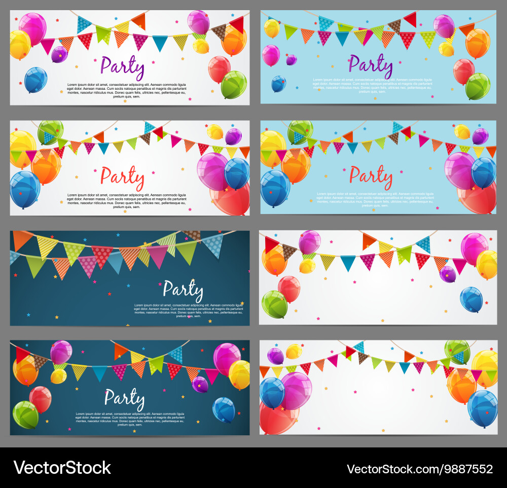 Party background baner set with flags and balloons