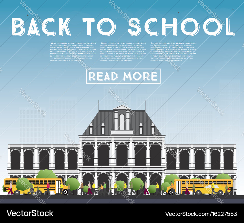 Back to school banner with bus building Royalty Free Vector