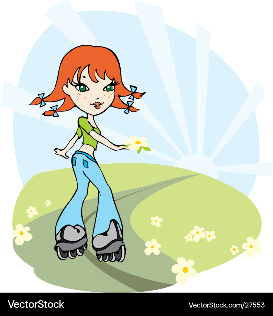 Cute Cartoon Girl Roller Skating Royalty Free Vector Image
