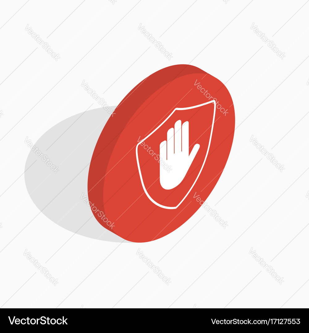 Isometric shield with hand block icon stop Vector Image