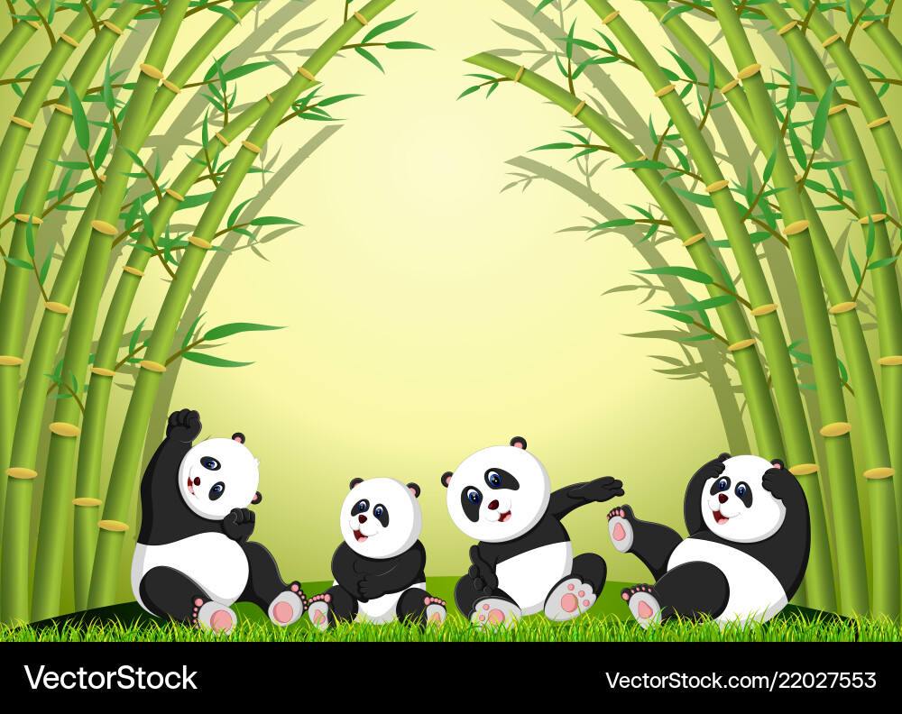 Panda action playing together under the bamboo Vector Image