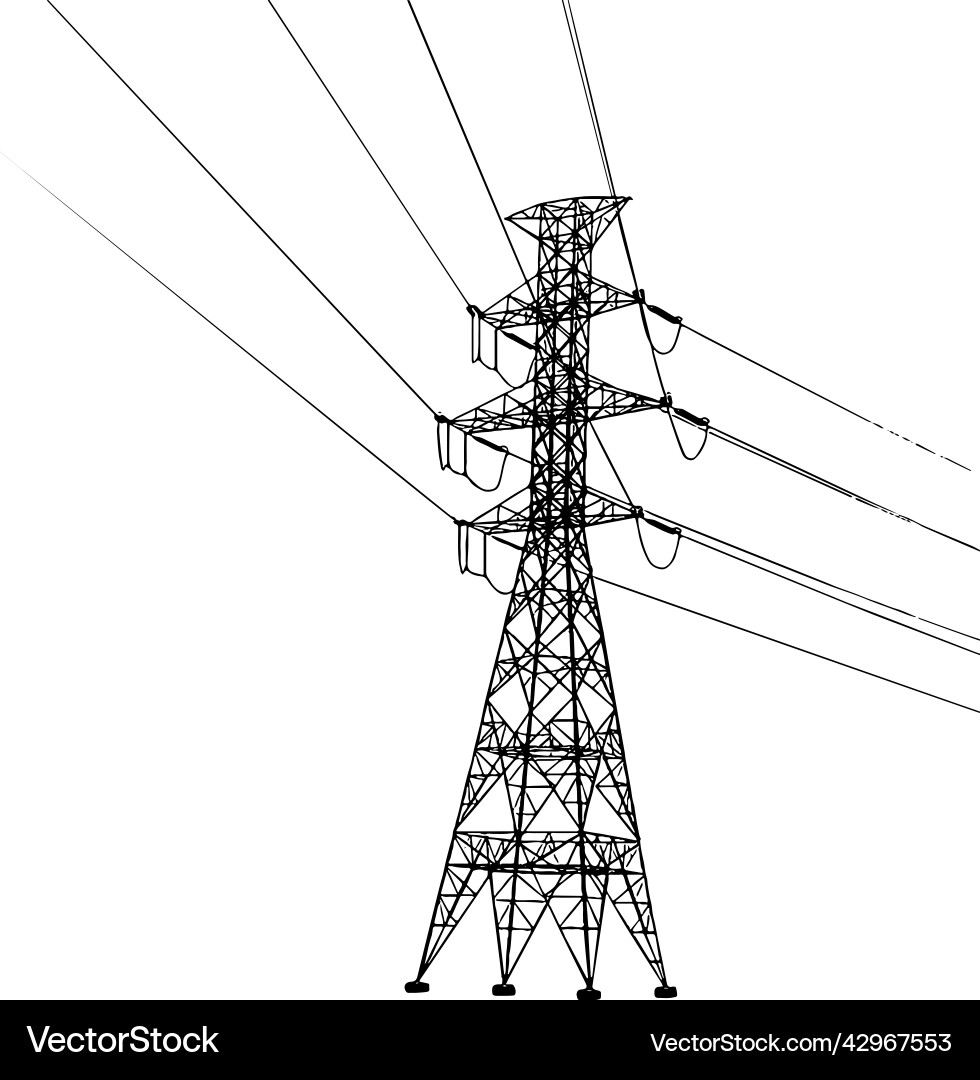 Power Lines and Transmission Tower Royalty Free Vector Image