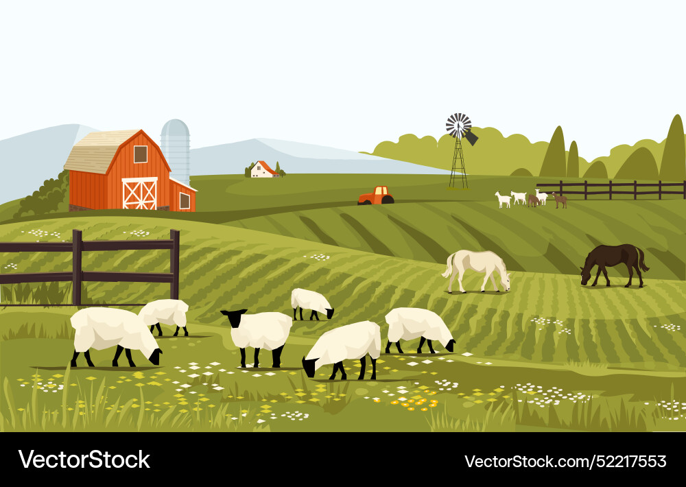 Rural Spring Farm Landscape Royalty Free Vector Image