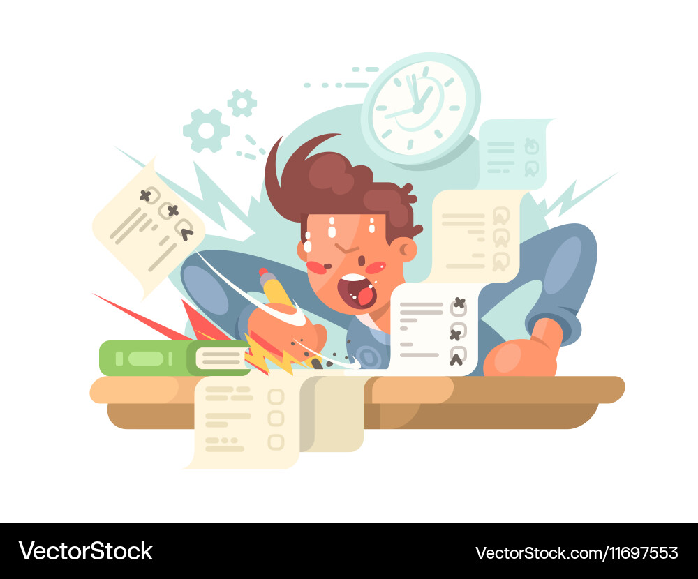 Young student on exam Royalty Free Vector Image