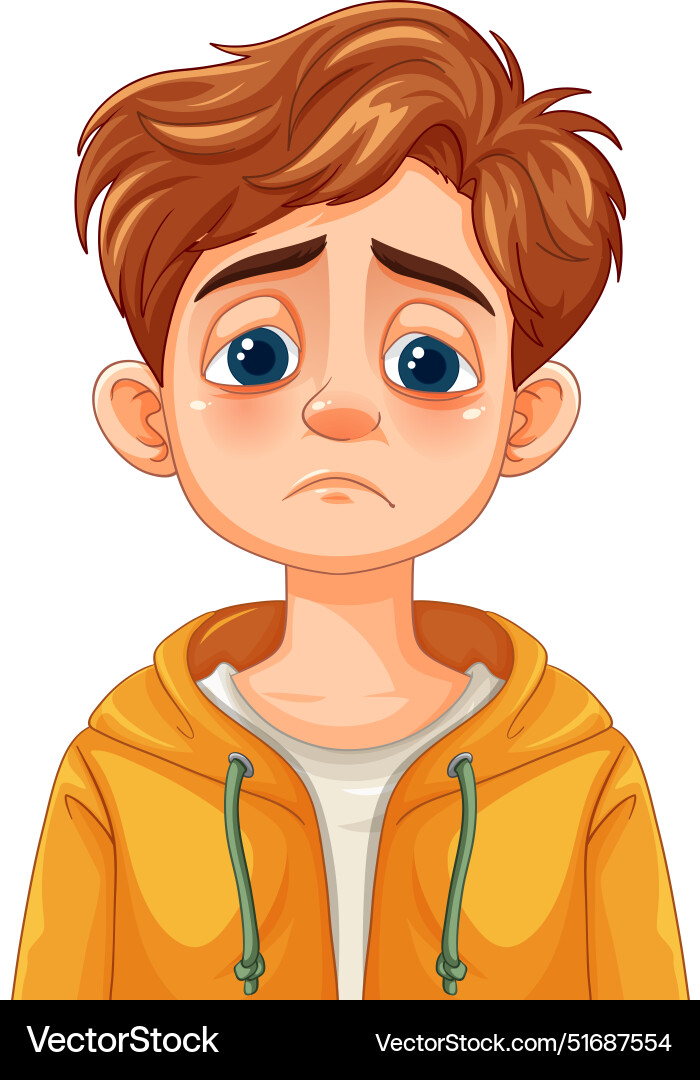 A sad boy with teary eyes Royalty Free Vector Image