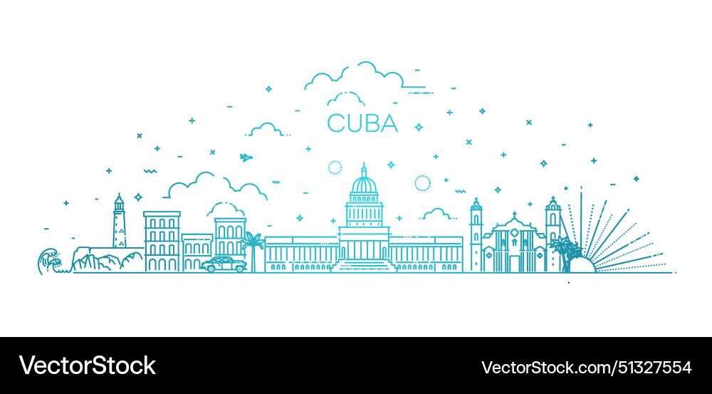Cuba architecture line skyline Royalty Free Vector Image