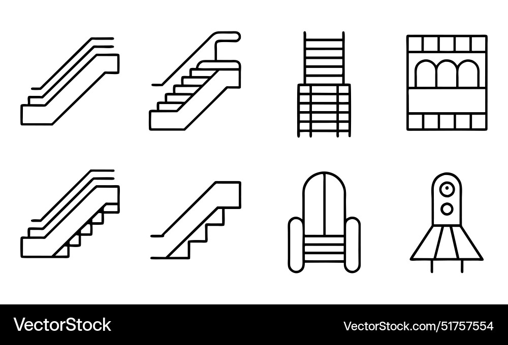 Escalator and stairs up and down editable stroke Vector Image