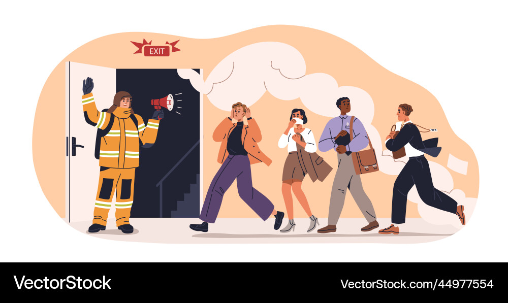 Evacuation in fire emergency fireman Royalty Free Vector
