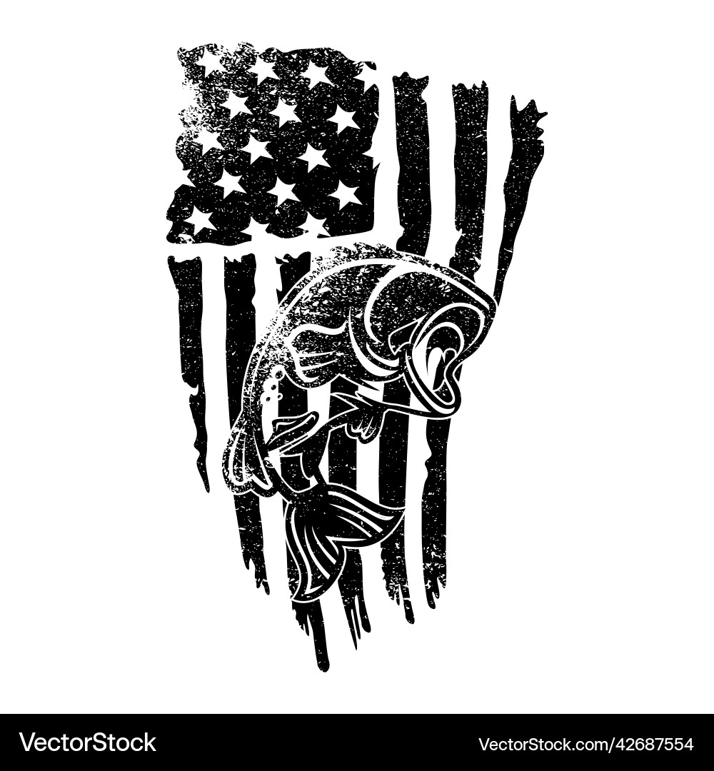 Fishing american flag design background Royalty Free Vector