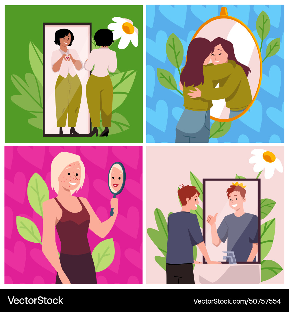 Happy People with Mirror Reflections Royalty Free Vector
