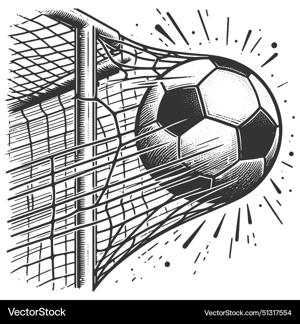 Soccer ball hitting the net Royalty Free Vector Image