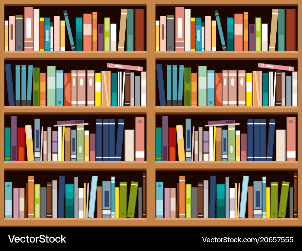 Bookshelve with books background library Vector Image