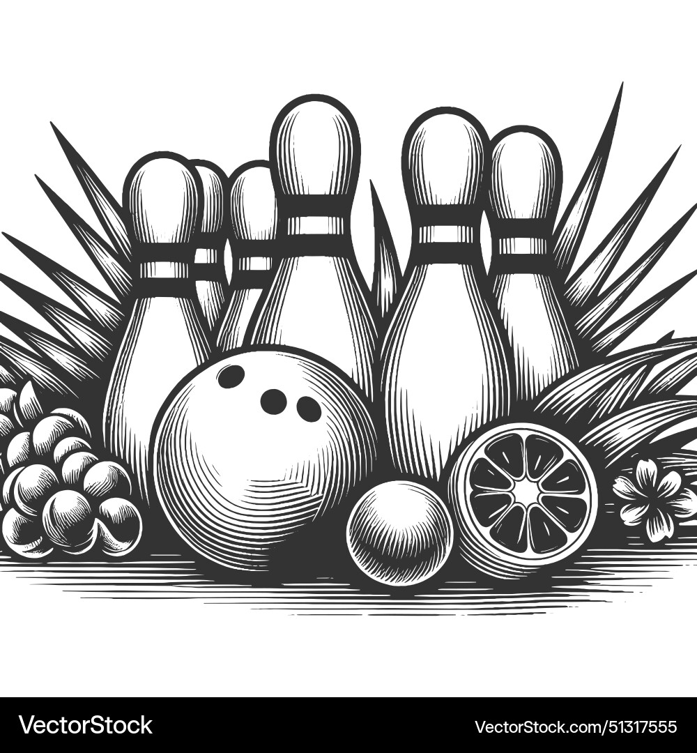 Bowling pins ball engraving Royalty Free Vector Image