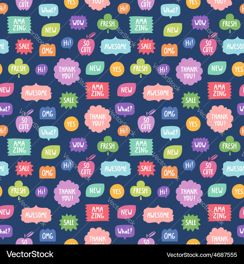 Colorful phrases repeat pattern on blue background