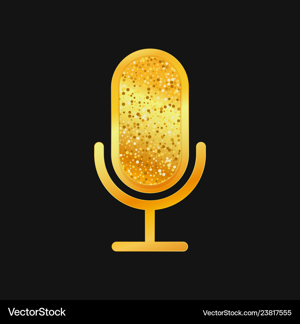 Golden microphone icon on black background Vector Image