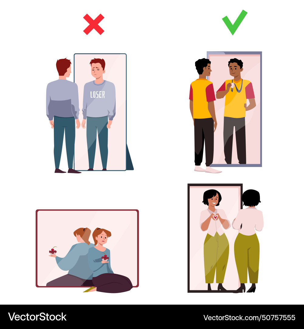 Happy people look at their reflection Royalty Free Vector