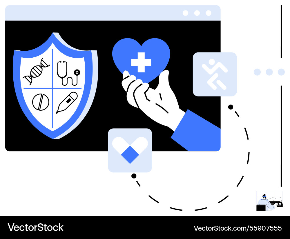 Shield with medical icons alongside hand holding Vector Image