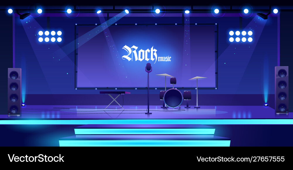 Stage with rock music instruments and equipment Vector Image