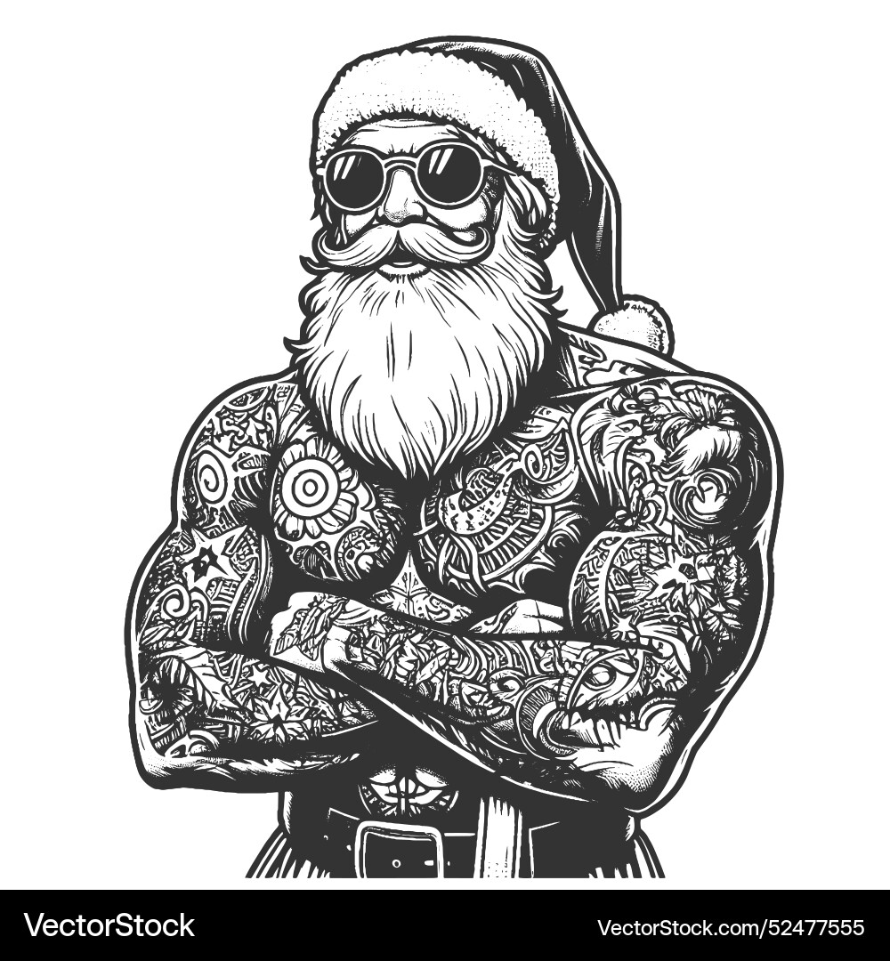 Tattooed santa claus with sunglasses Royalty Free Vector