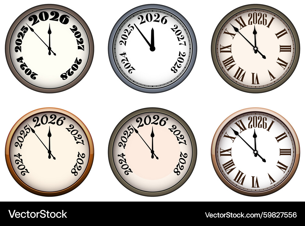 2026 Countdown Clock Faces Royalty Free Vector Image