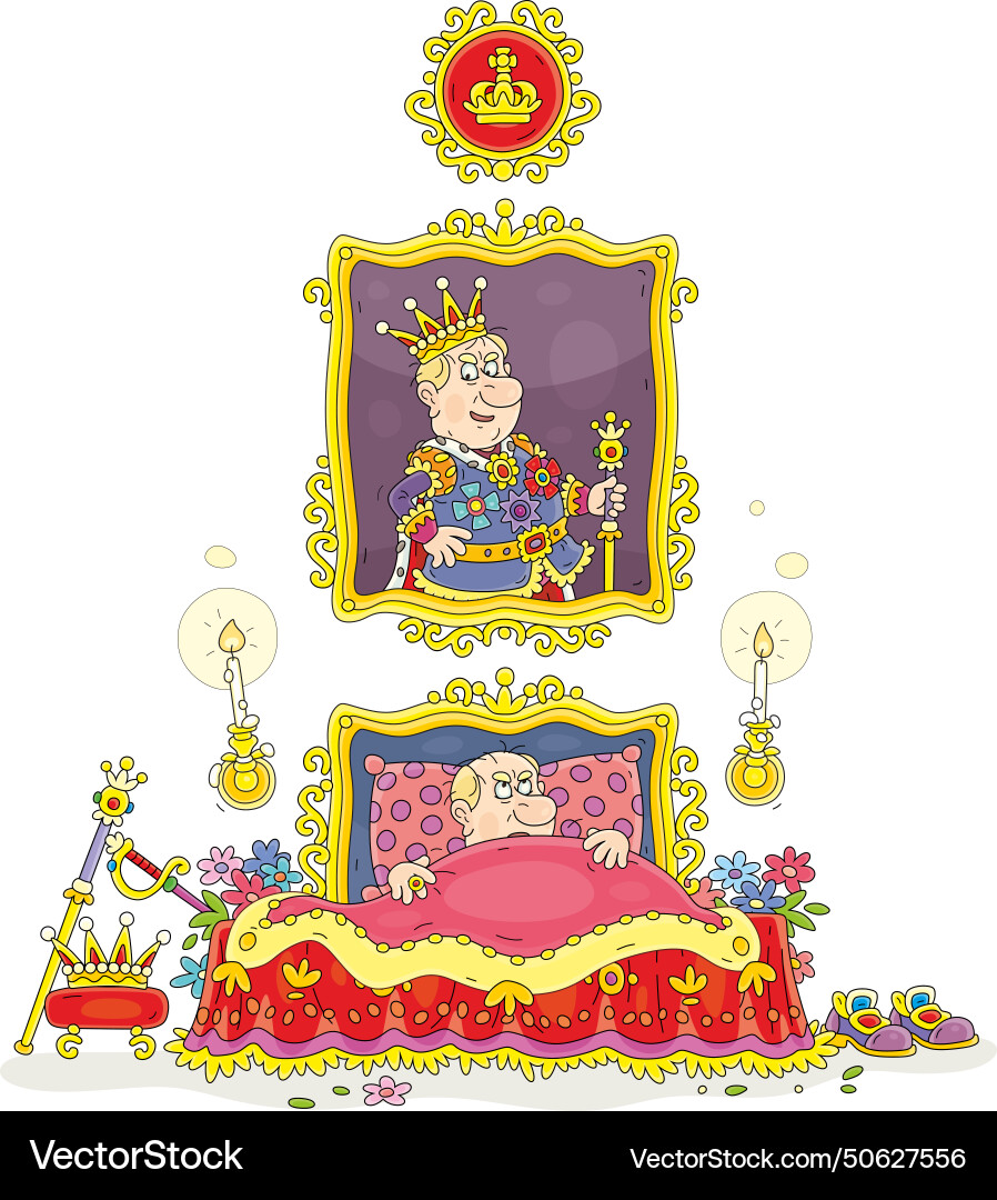 Angry king in his bed with insomnia Royalty Free Vector