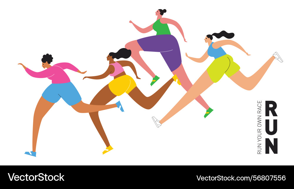 Group of women running marathon Royalty Free Vector Image