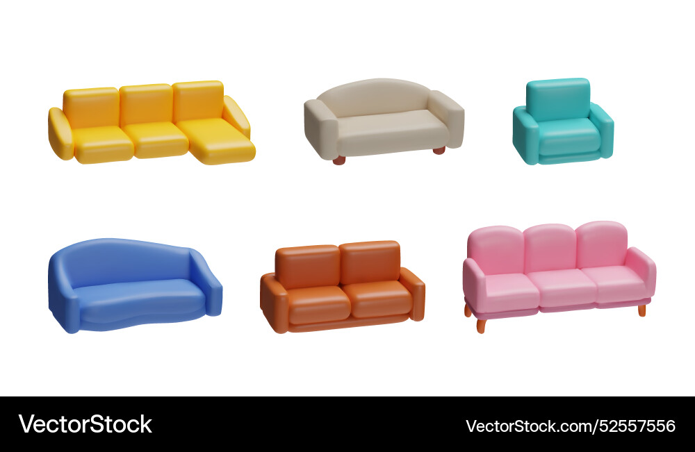 Modern sofa various forms 3d plastic style Vector Image