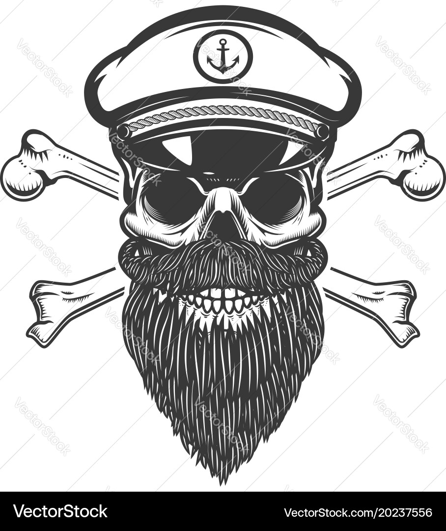 Sea captain skull with crossbones isolated Vector Image