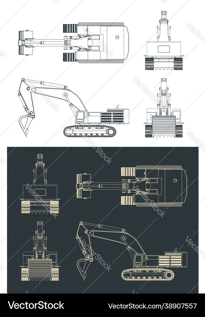 Excavator Blueprints - Machinery Royalty Free Vector Image